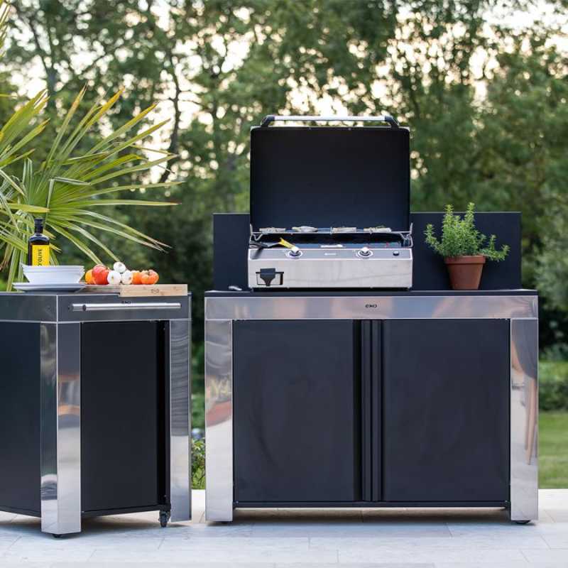 ENO Plancha Outdoor Kitchen Cart with Side Table in Stainless Steel an ...